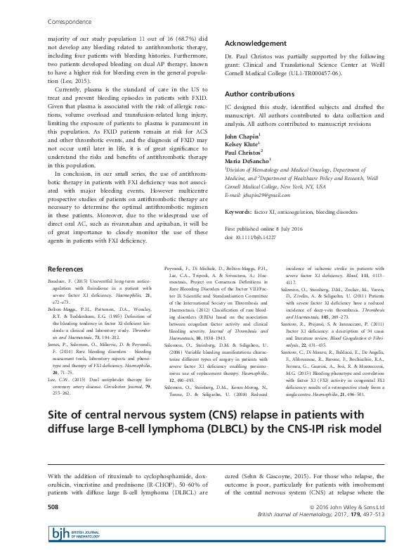 (PDF) Site of central nervous system (CNS) relapse in patients with diffuse large B-cell ...