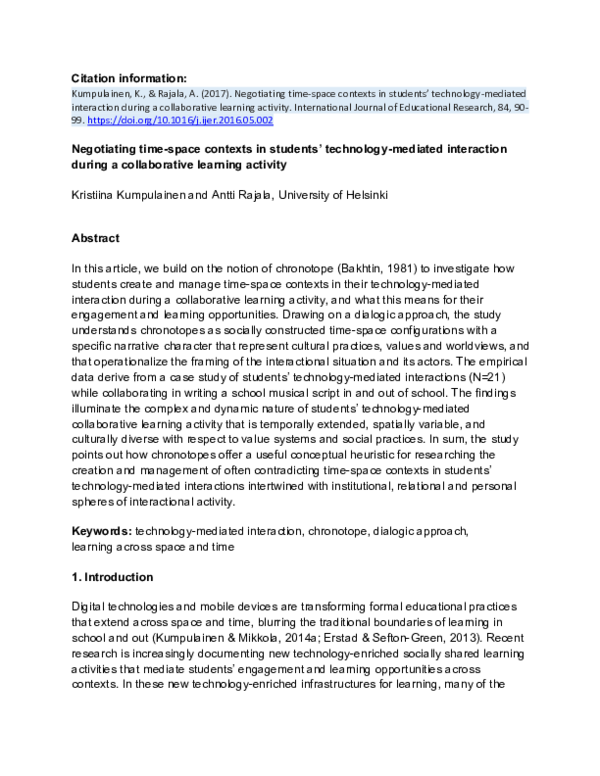 (PDF) Negotiating time-space contexts in students’ technology-mediated ...