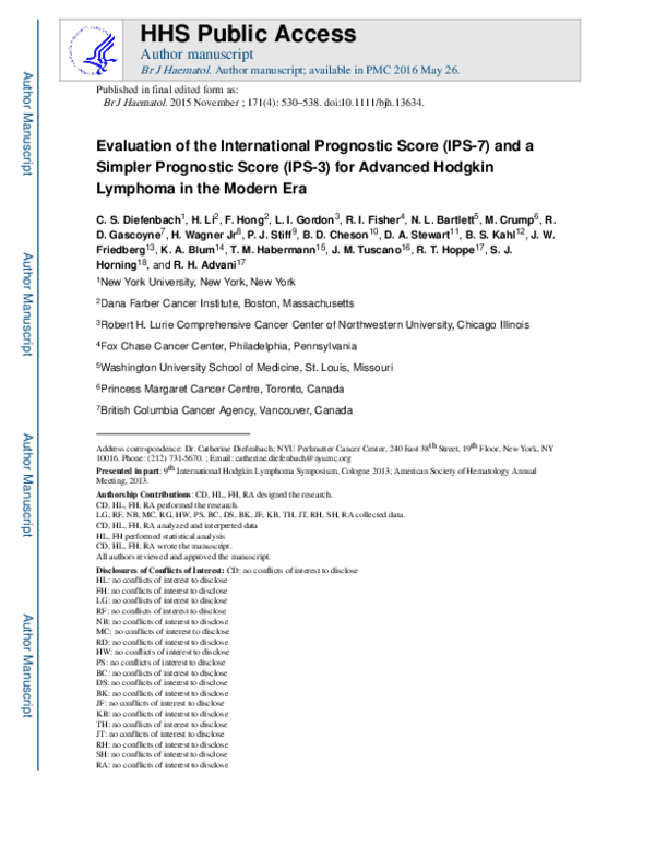 (PDF) Evaluation of the International Prognostic Score (IPS-7) and a ...