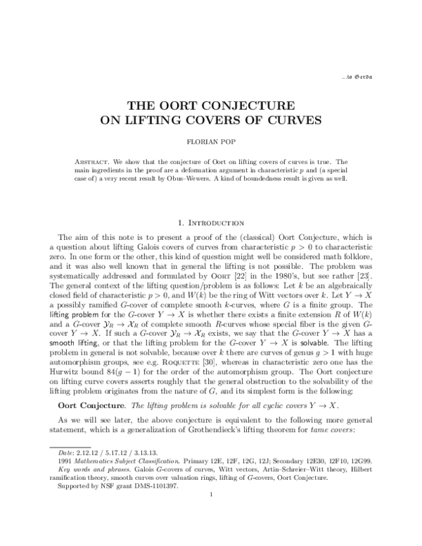 (PDF) The Oort Conjecture on lifting covers of curves