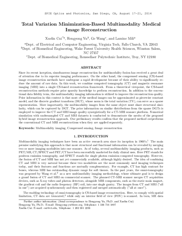 Pdf Total Variation Minimization Based Multimodality Medical Image Reconstruction Xuelin Cui