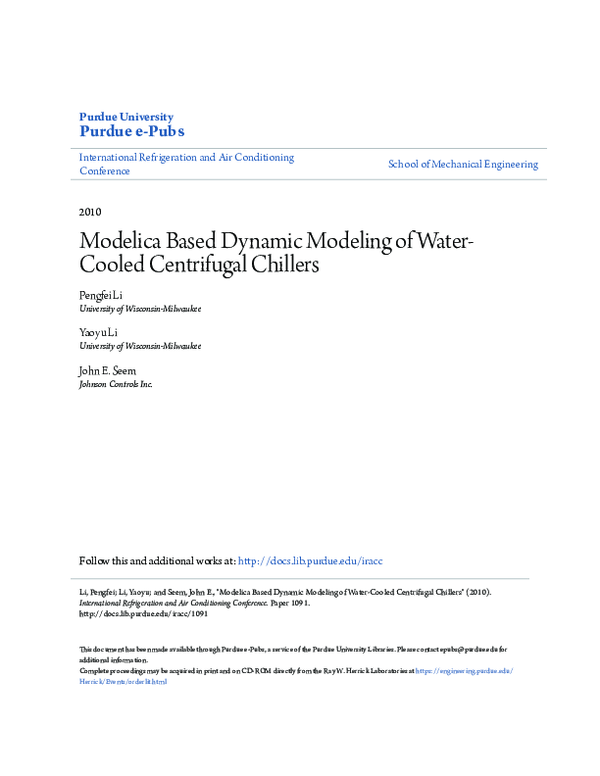 (PDF) Modelica Based Dynamic Modeling of Water-Cooled Centrifugal Chillers