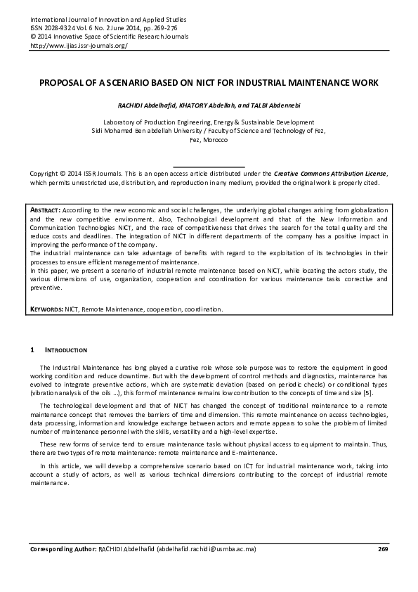 (PDF) Proposal of a Scenario Based on Nict for Industrial Maintenance Work