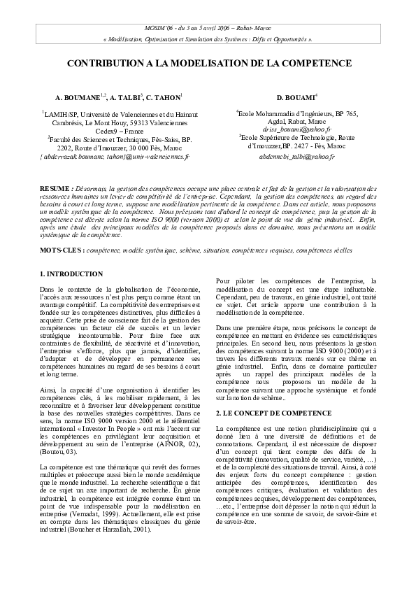(PDF) Contribution a La Modelisation De La Competence
