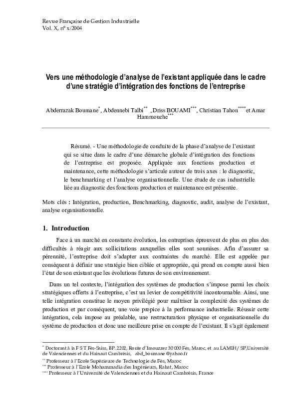 (PDF) Vers une méthodologie d'analyse de l'existant appliquée dans le cadre d'une stratégie d ...