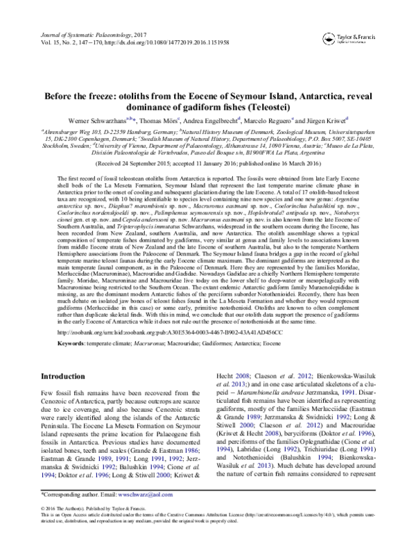 (PDF) Before the freeze: otoliths from the Eocene of Seymour Island ...
