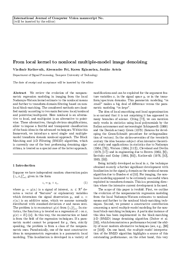 (PDF) From Local Kernel to Nonlocal Multiple-Model Image Denoising