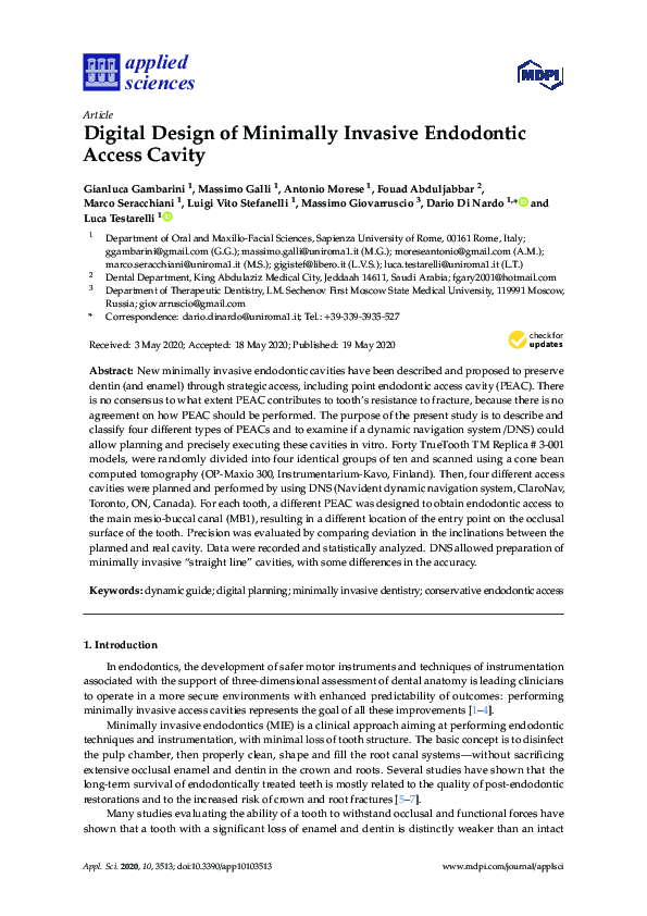 Pdf Digital Design Of Minimally Invasive Endodontic Access Cavity