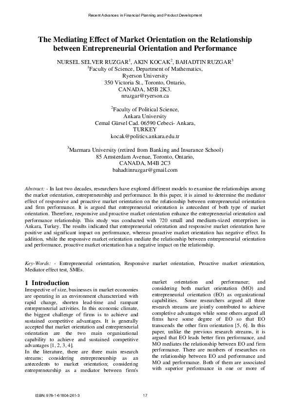(PDF) The Mediating Effect of Market Orientation on the Relationship between Entrepreneurial ...