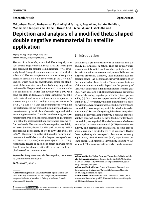 (PDF) Depiction and analysis of a modified theta shaped double negative metamaterial for ...
