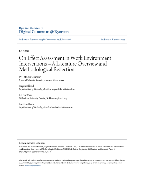 (PDF) On Effect Assessment in Work Environment Interventions-A ...