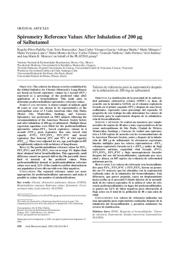 (PDF) Spirometry Reference Values After Inhalation of 200 μg of Salbutamol