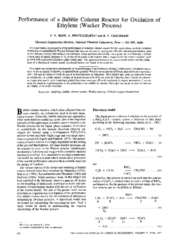 (PDF) Performance of a bubble column reactor for oxidation of ethylene ...