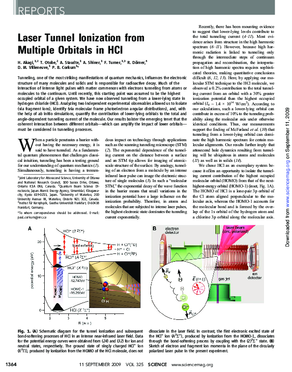 (PDF) Laser Tunnel Ionization from Multiple Orbitals in HCl