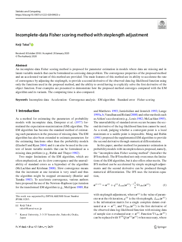 (PDF) Incomplete-data Fisher scoring method with steplength adjustment
