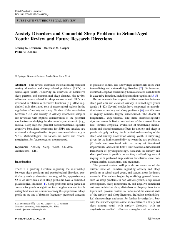 (PDF) Anxiety Disorders and Comorbid Sleep Problems in School-Aged ...