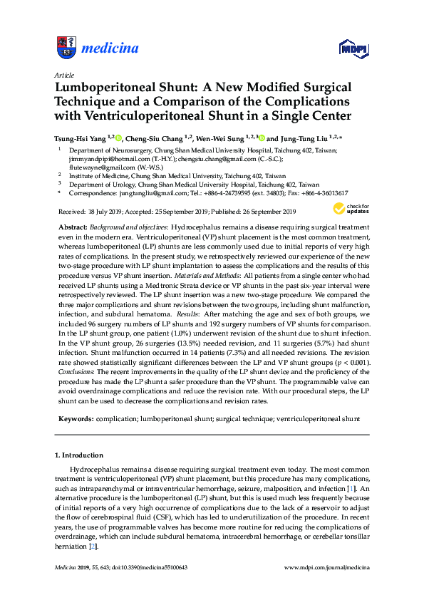 (PDF) Lumboperitoneal Shunt: A New Modified Surgical Technique and a Comparison of the ...