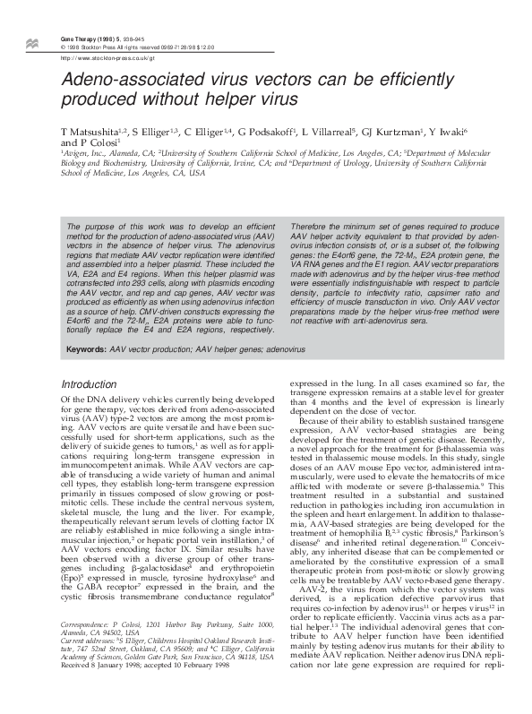 (PDF) Adeno-associated virus vectors can be efficiently produced ...