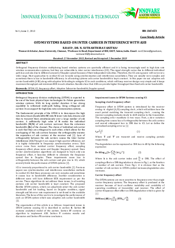 (PDF) Ofdm Systems Based on Inter Carrier Interference with Asb