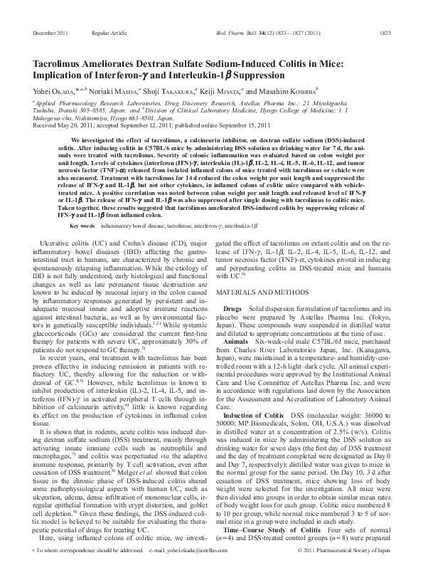 (PDF) Tacrolimus Ameliorates Dextran Sulfate Sodium-Induced Colitis in ...
