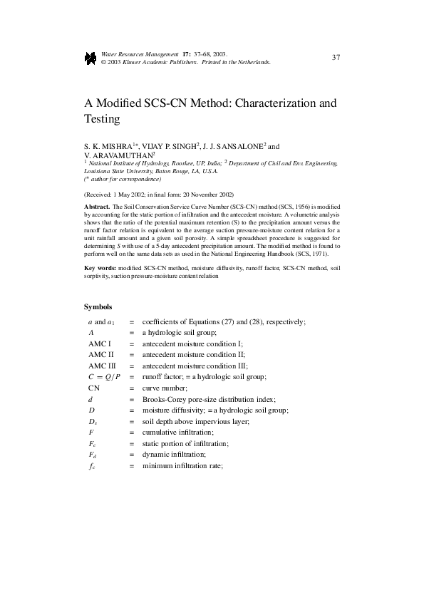 (PDF) A Modified SCS-CN Method: Characterization and Testing
