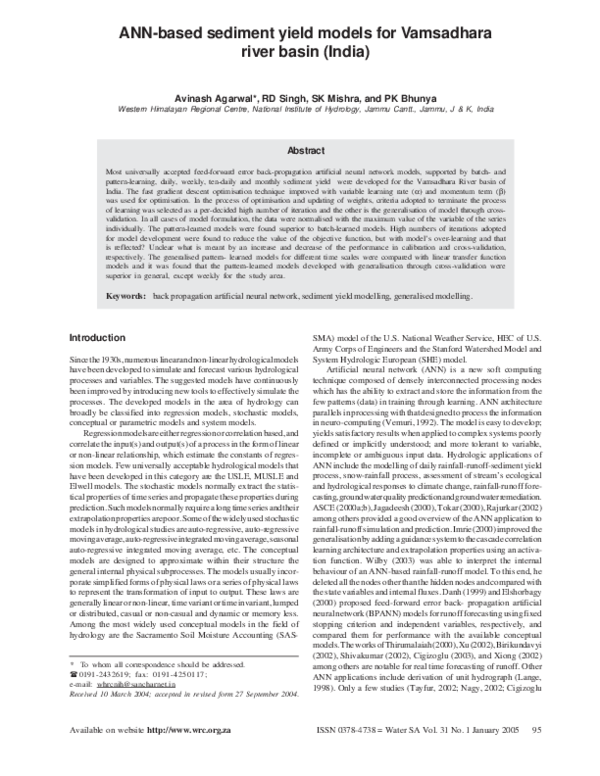 (PDF) ANN-based sediment yield models for Vamsadhara river basin (India) | SURENDRA MISHRA ...