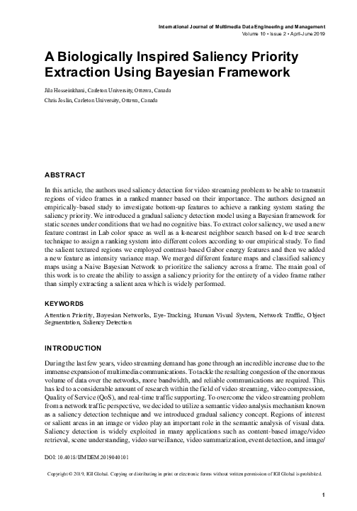 (PDF) A Biologically Inspired Saliency Priority Extraction Using Bayesian Framework
