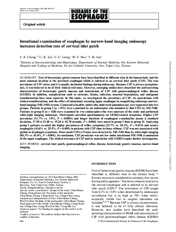 (PDF) Intentional examination of esophagus by narrow-band imaging ...