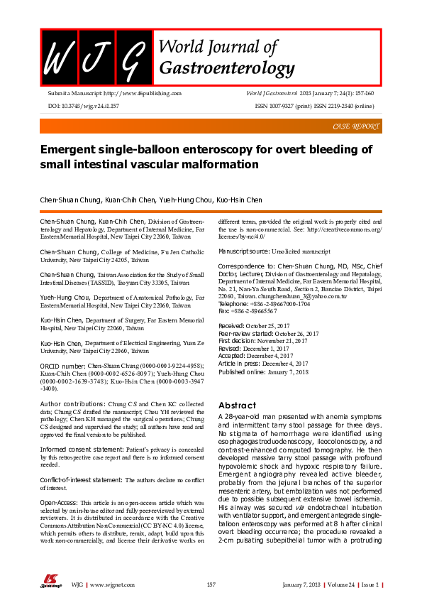 (PDF) Emergent single-balloon enteroscopy for overt bleeding of small ...