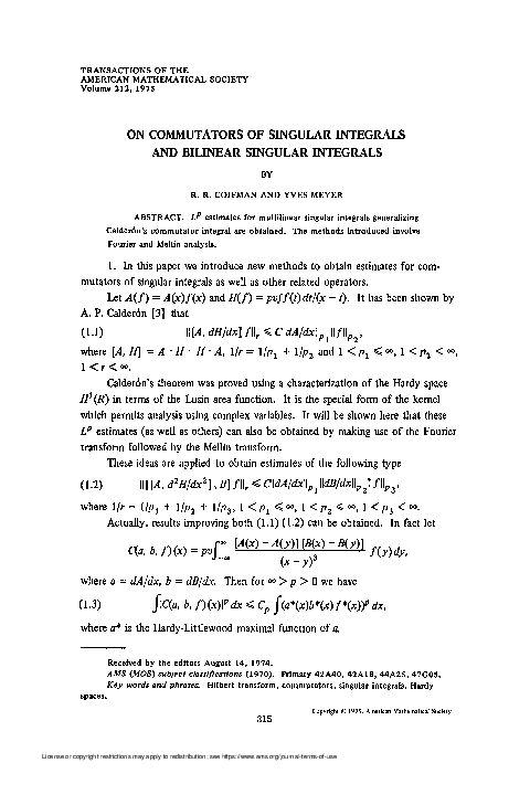(PDF) On commutators of singular integrals and bilinear singular integrals