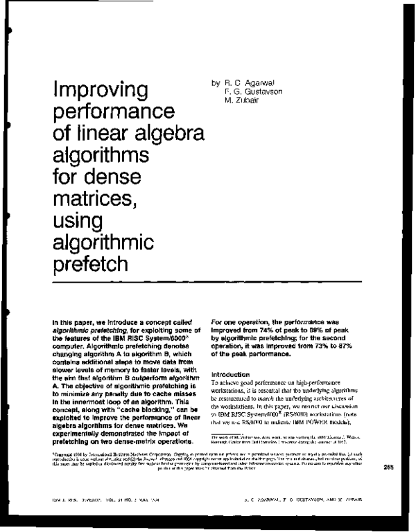 (PDF) Improving performance of linear algebra algorithms for dense matrices, using algorithmic ...
