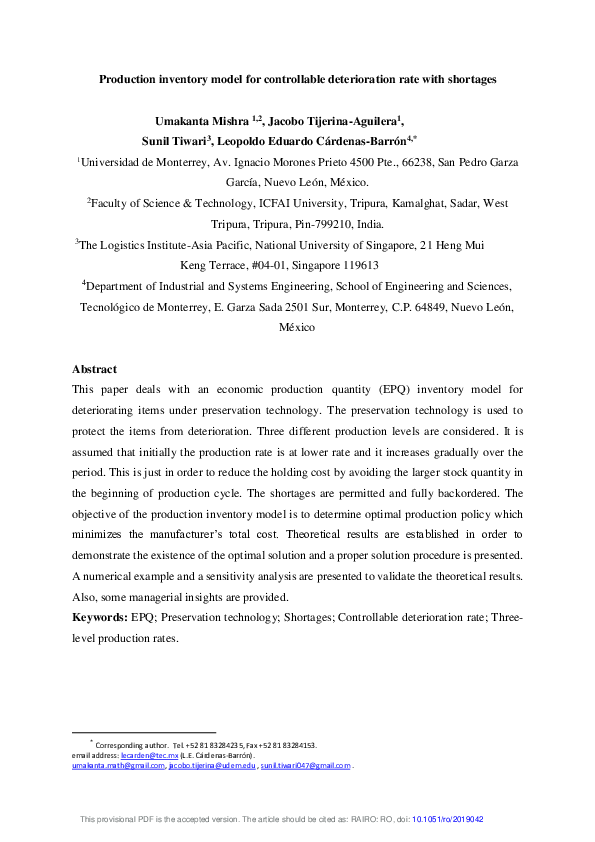 (PDF) Production inventory model for controllable deterioration rate ...