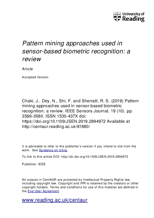 Pdf Pattern Mining Approaches Used In Sensor Based Biometric Recognition A Review