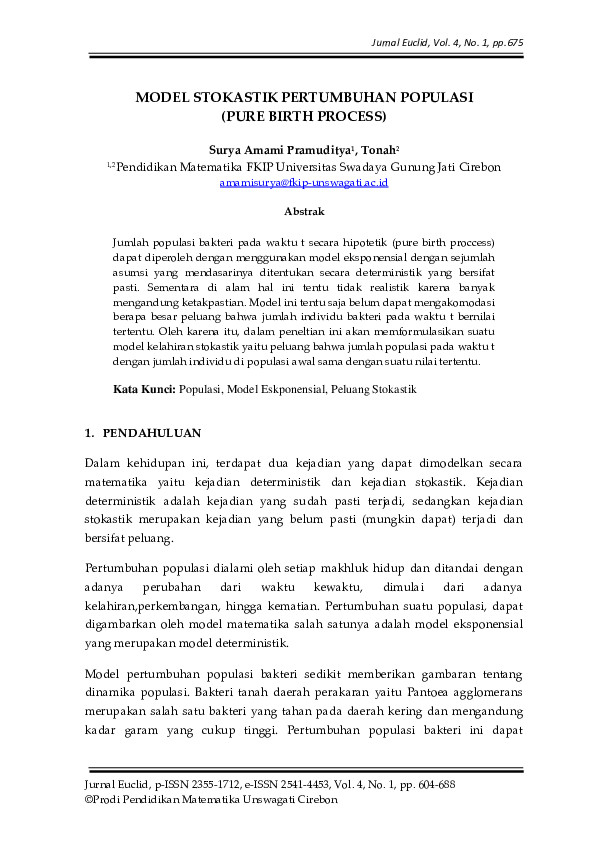 (PDF) Model Stokastik Pertumbuhan Populasi (Pure Birth Process)
