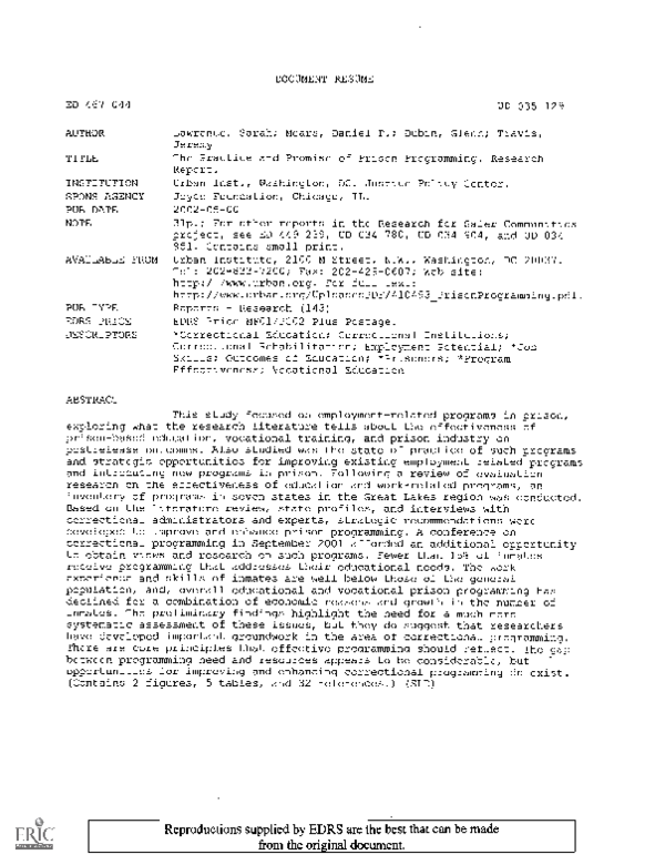(PDF) The Practice and Promise of Prison Programming. Research Report