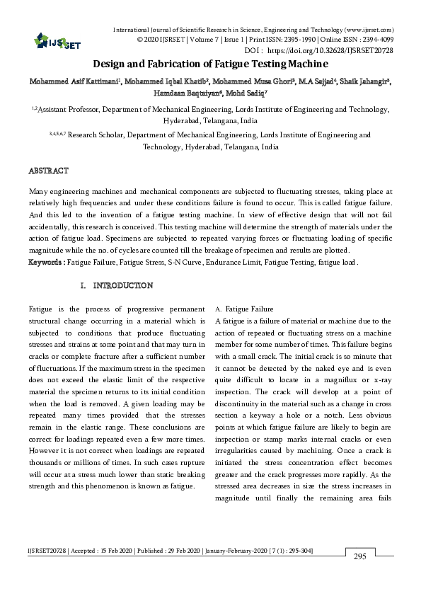 (PDF) Design and Fabrication of Fatigue Testing Machine
