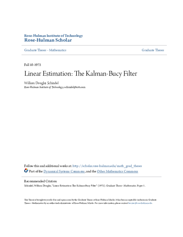 (PDF) Linear Estimation: The Kalman-Bucy Filter