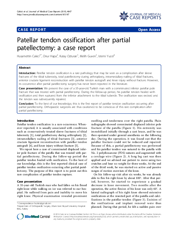 (PDF) Patellar tendon ossification after partial patellectomy: a case ...