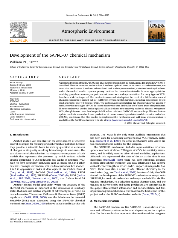 (PDF) Development of the SAPRC-07 chemical mechanism