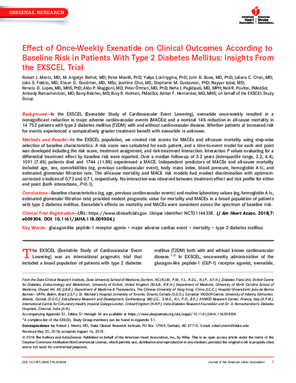 (PDF) Effect of Once-Weekly Exenatide on Clinical Outcomes According to ...