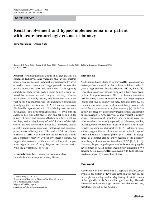 (PDF) Renal involvement and hypocomplementemia in a patient with acute ...
