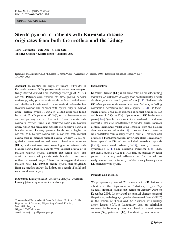 (PDF) Sterile pyuria in patients with Kawasaki disease originates from ...