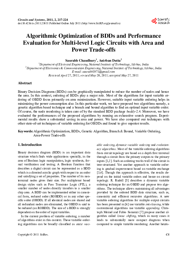 (PDF) Algorithmic Optimization of BDDs and Performance Evaluation for Multi-level Logic Circuits ...