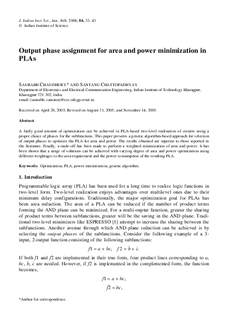 (PDF) Output phase assignment for area and power minimization in PLAs