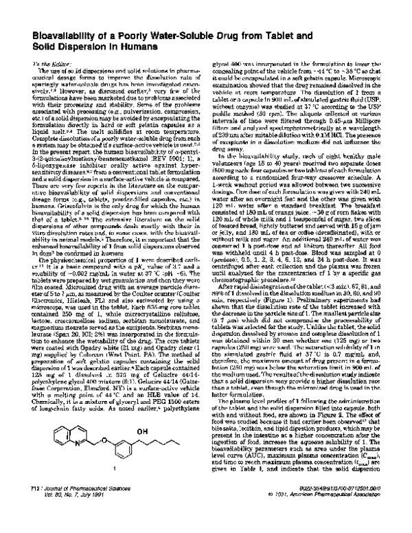 (PDF) Bioavailability of a poorly water‐soluble drug from tablet and ...