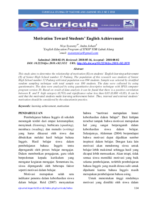 (PDF) Motivation toward Students' English Achievement