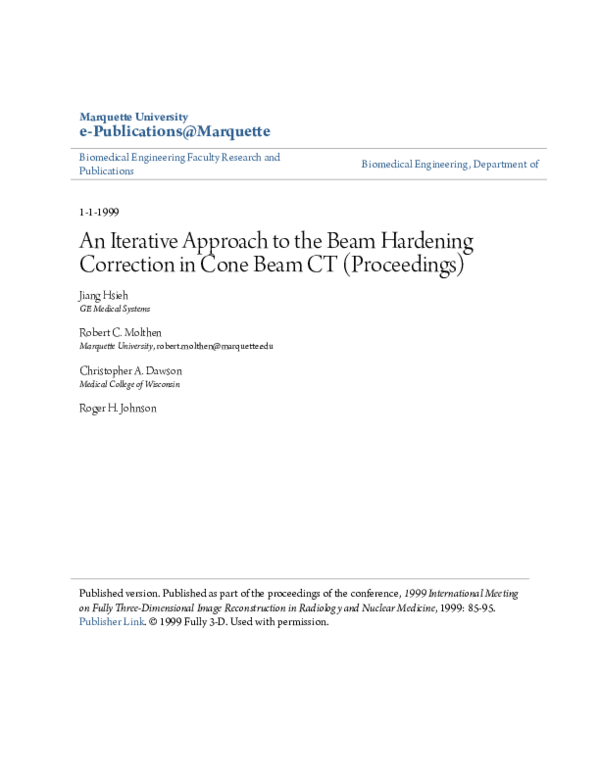(PDF) An iterative approach to the beam hardening correction in cone beam CT