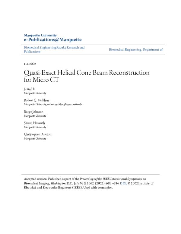 (PDF) Quasi-exact helical cone beam reconstruction for micro CT ...