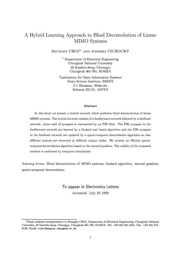 (PDF) A Hybrid Learning Approach To Blind Deconvolution Of Mimo Systems