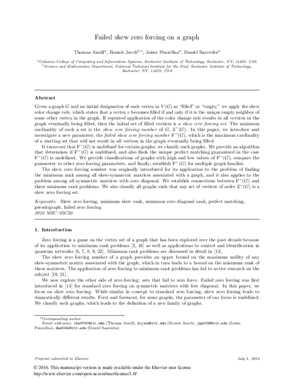(PDF) Failed skew zero forcing on a graph